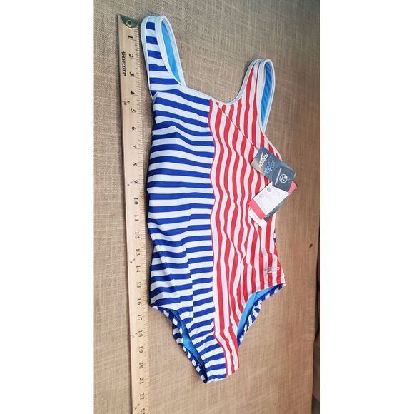 Speedo | Swim | Speedo Girls Striped Blocked Piece Swimsuit Red White ...